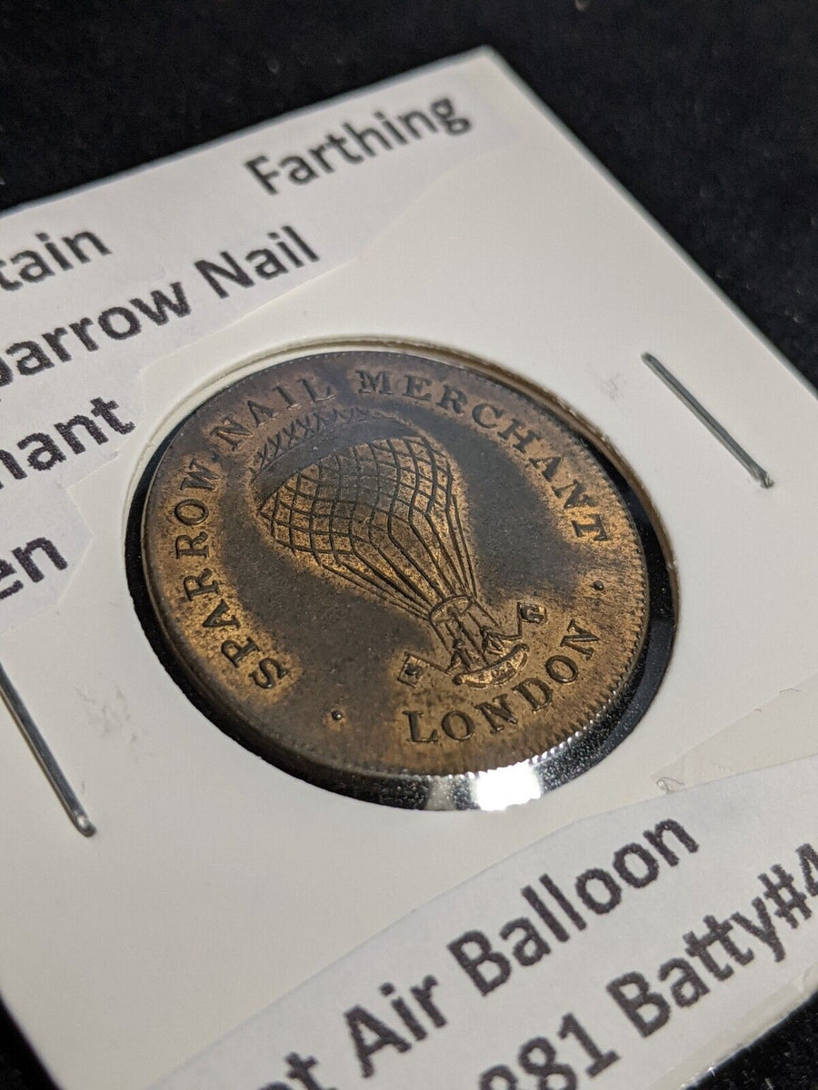 GB 1826 Farthing Merchant Token Sparrow Nail Hot Air Balloon Bell#2881 ...