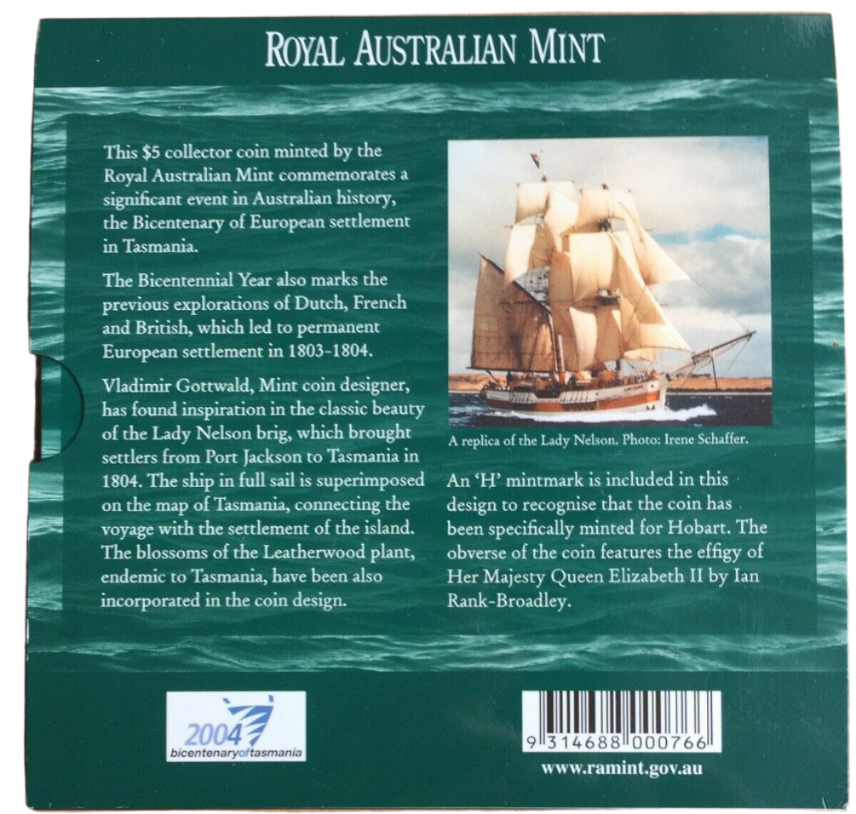 Australia 2004 Royal Australian Mint $5 Tasmania Bicentenary Uncircula ...