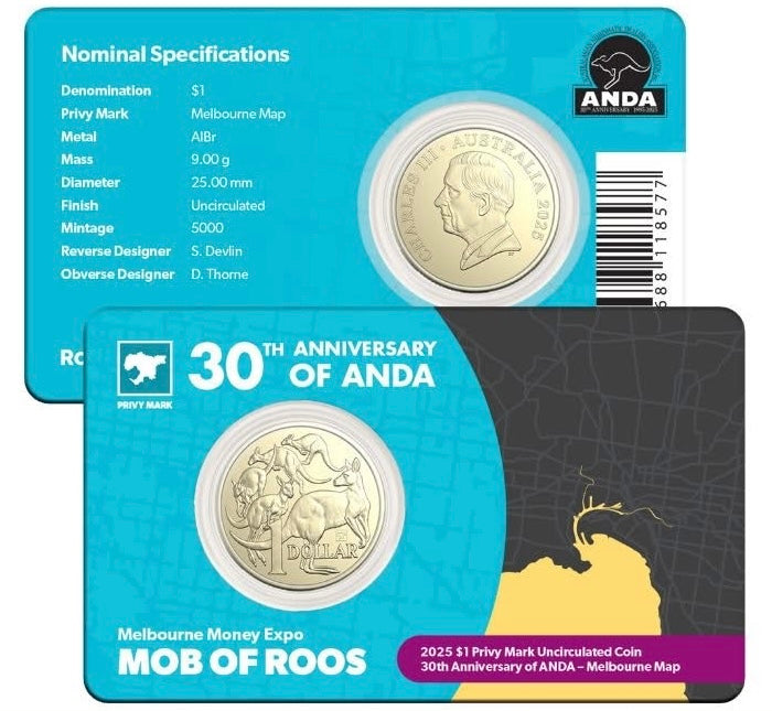 2025 ANDA Melbourne Money Expo - $1 Mob of Roos Melbourne Map Privy Ma ...