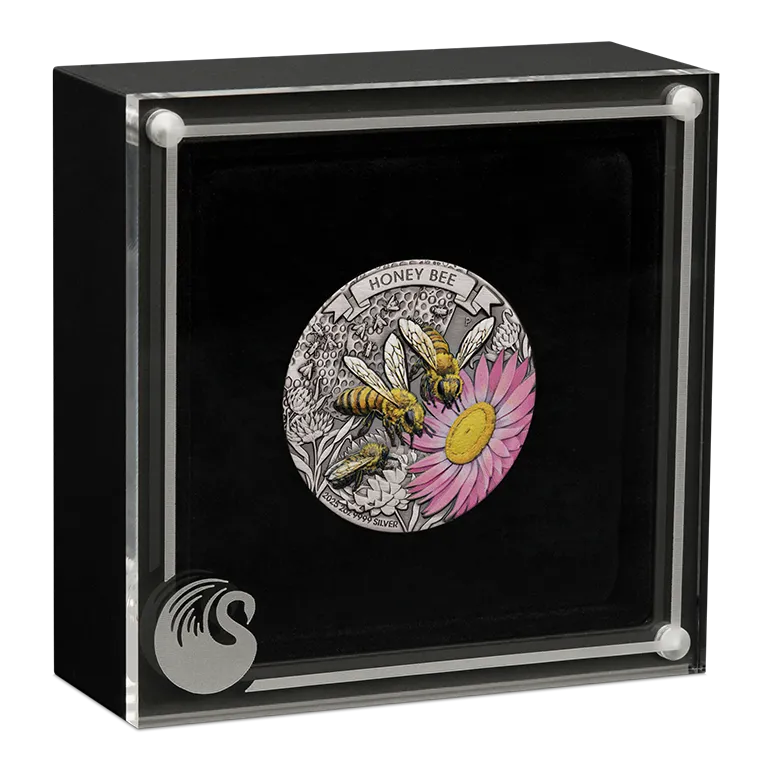 Honey Bee 2025 2oz Silver Antiqued Coloured Coin – Aussie Coins Direct