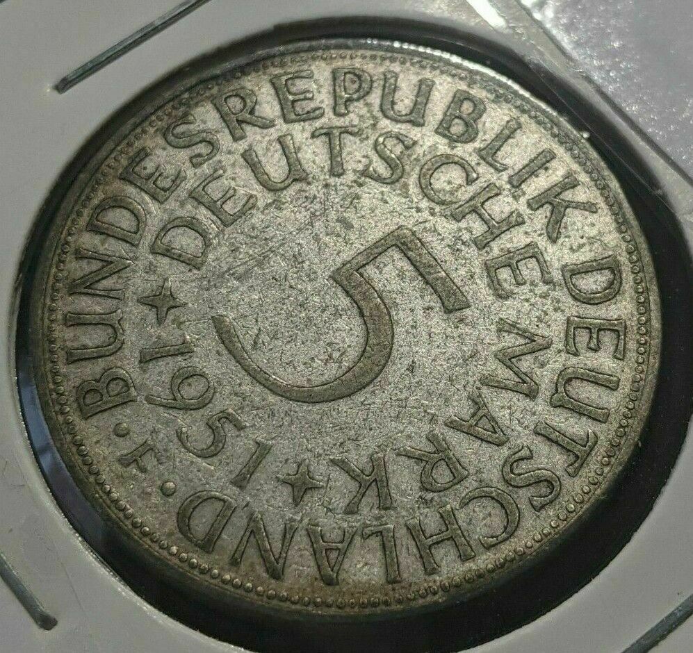 Germany 1951 F 5 Mark KM# 112.1 Scratches #053 8A – aussiecoinsdirect